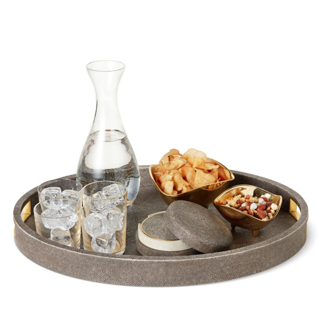 AERIN Modern Shagreen Cocktail Tray - Chocolate | SR Interiors